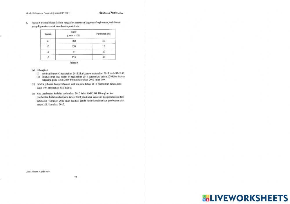 nombor indeks online exercise for | Live Worksheets