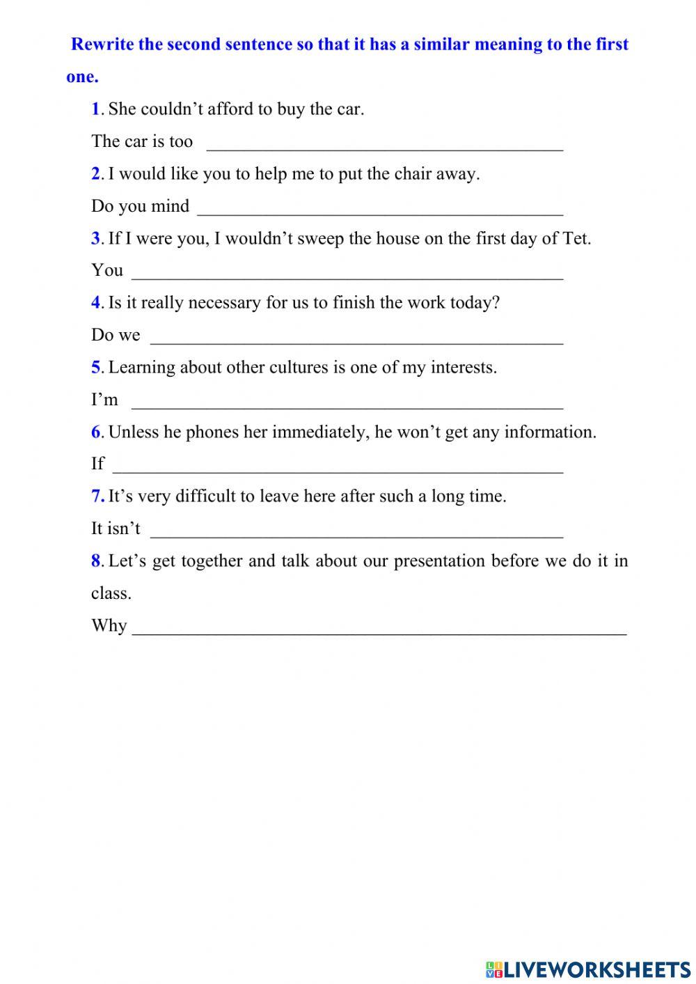 Writing online exercise for 8 | Live Worksheets