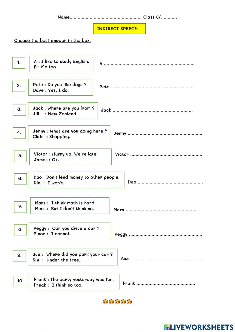 Indirect Speech online exercise for | Live Worksheets
