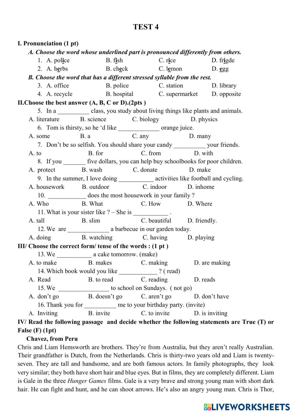 English 6 - Test 4 - Smart World 1767526 | Jessie_1604