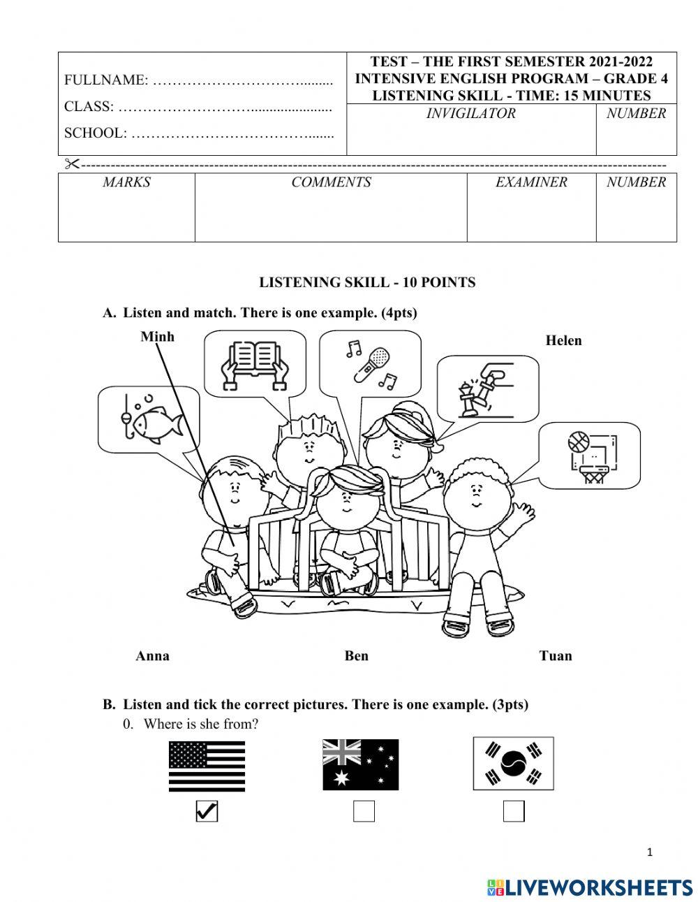 GRADE 4 - LISTE… | Free Interactive Worksheets | 2656359