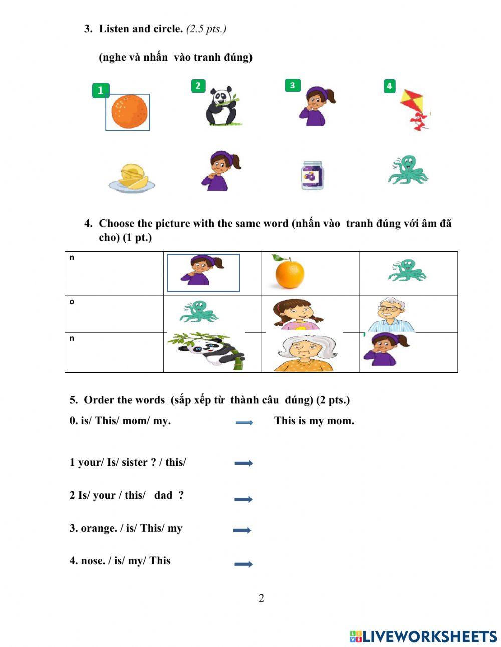 Grade 2- test 3 worksheet | Live Worksheets