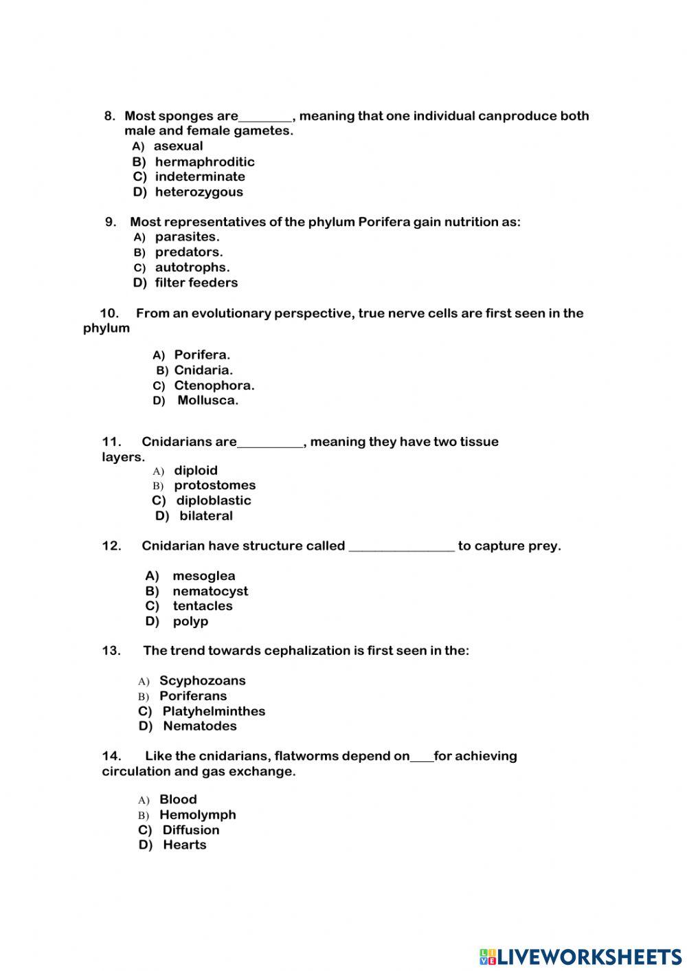Kingdom Animalia-Part 1 online exercise for | Live Worksheets