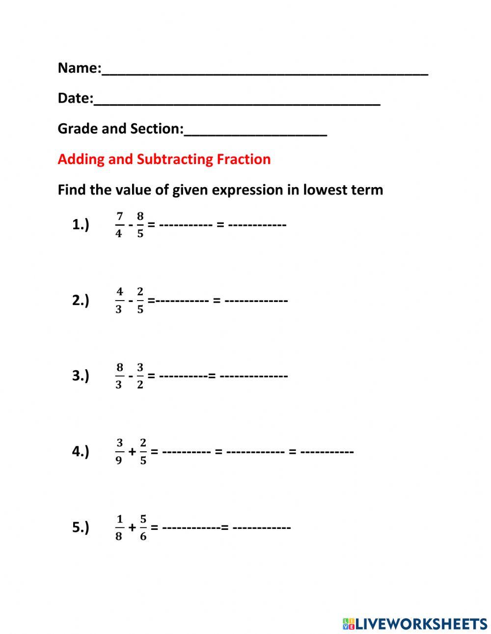 1767721 Addition And Subtraction Of Dissimilar Fraction 1767721 Addition And Subtraction Of Dissimilar Fraction