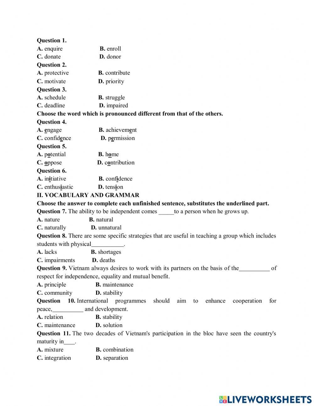 Practice test 3 interactive activity | Live Worksheets