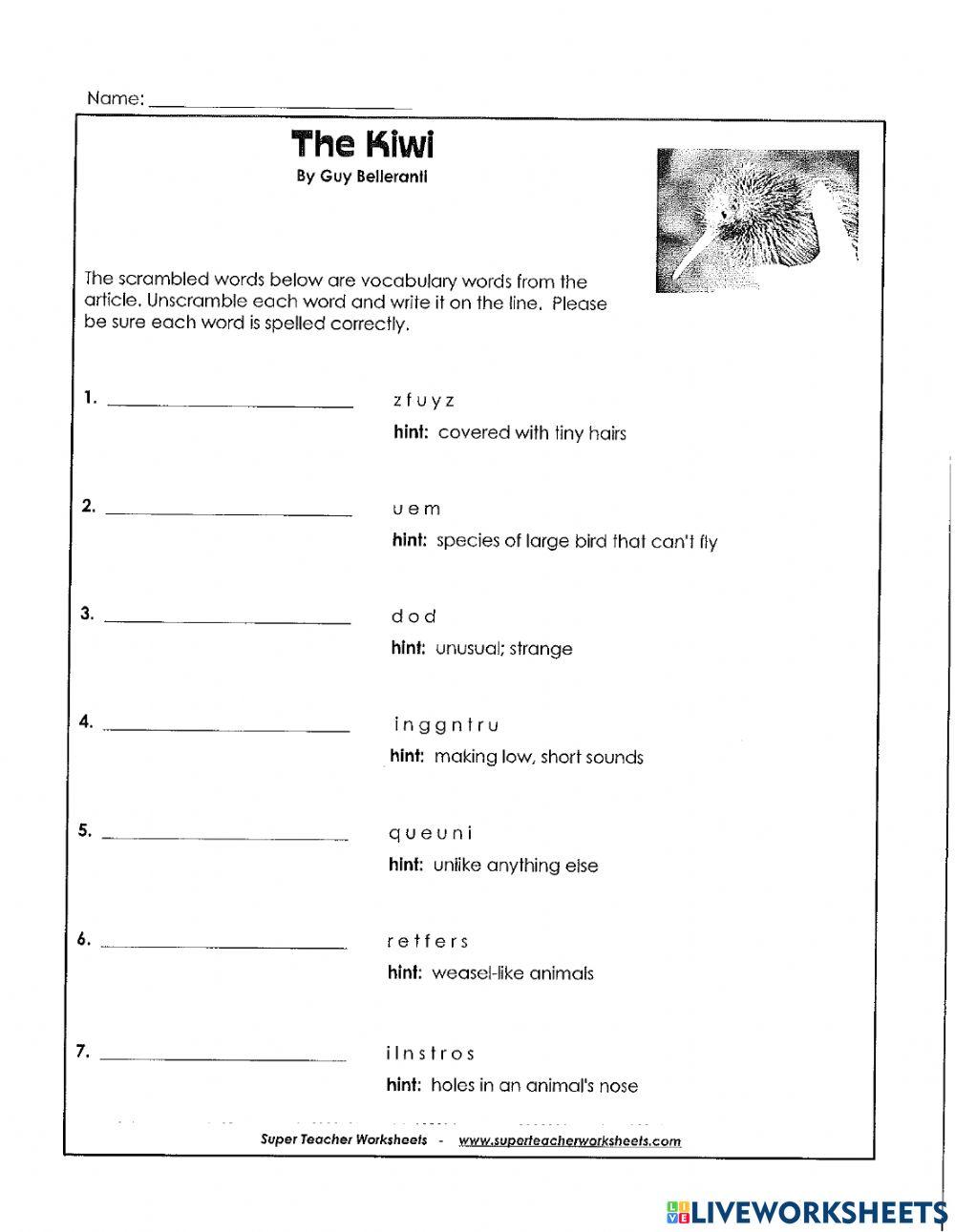 Kiwi online exercise for | Live Worksheets