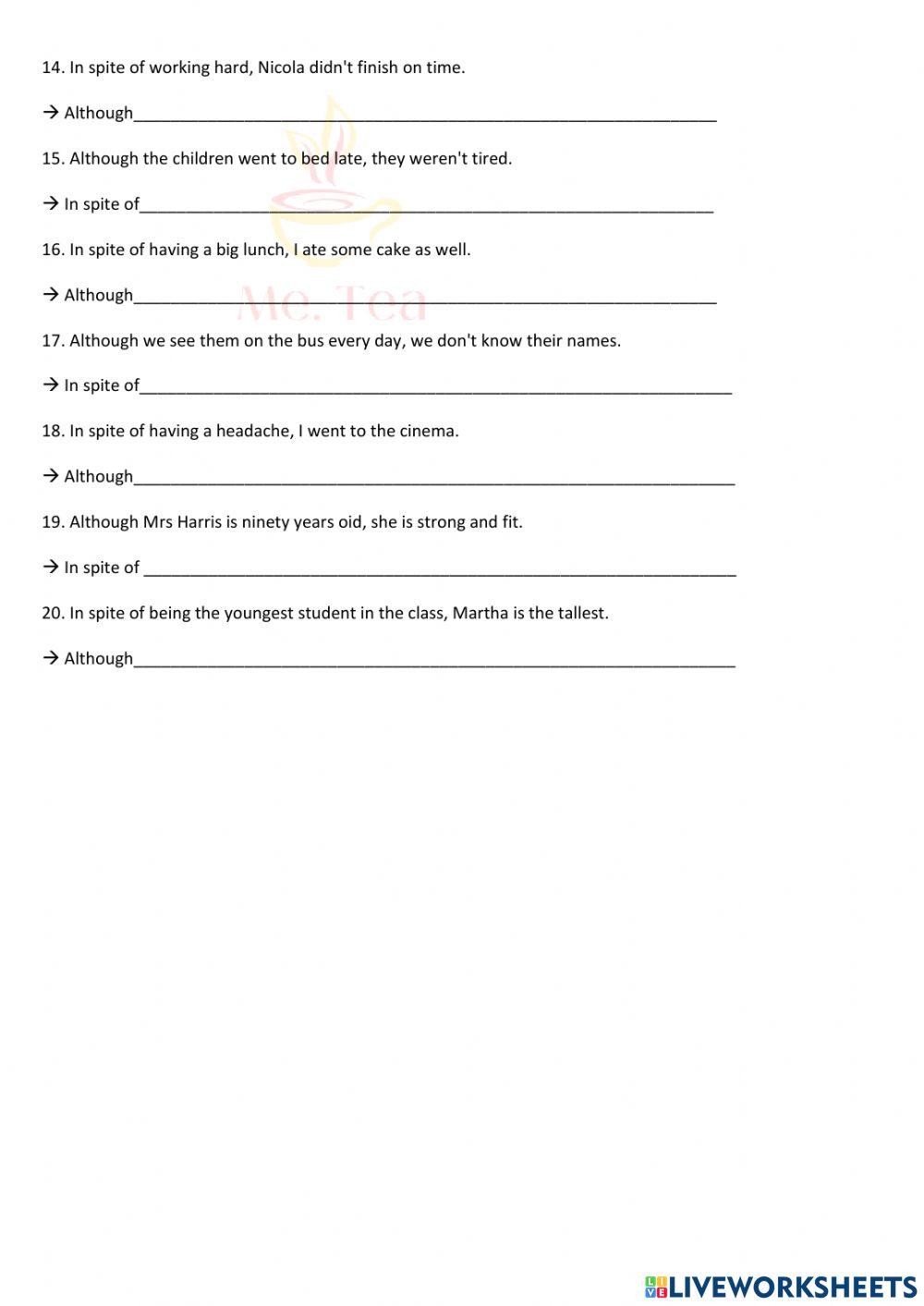 Although - Desp… | Free Interactive Worksheets | 1768024