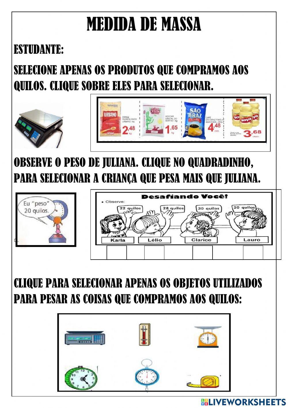 Medida de massa interactive exercise | Live Worksheets