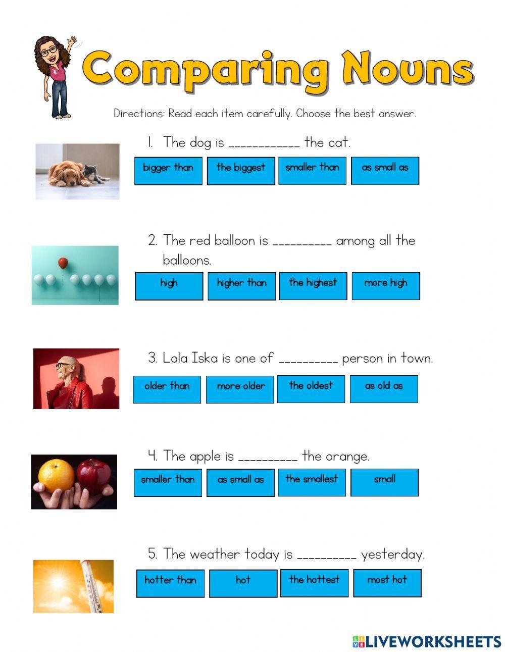 Comparing Nouns | Free Interactive Worksheets | 1768712