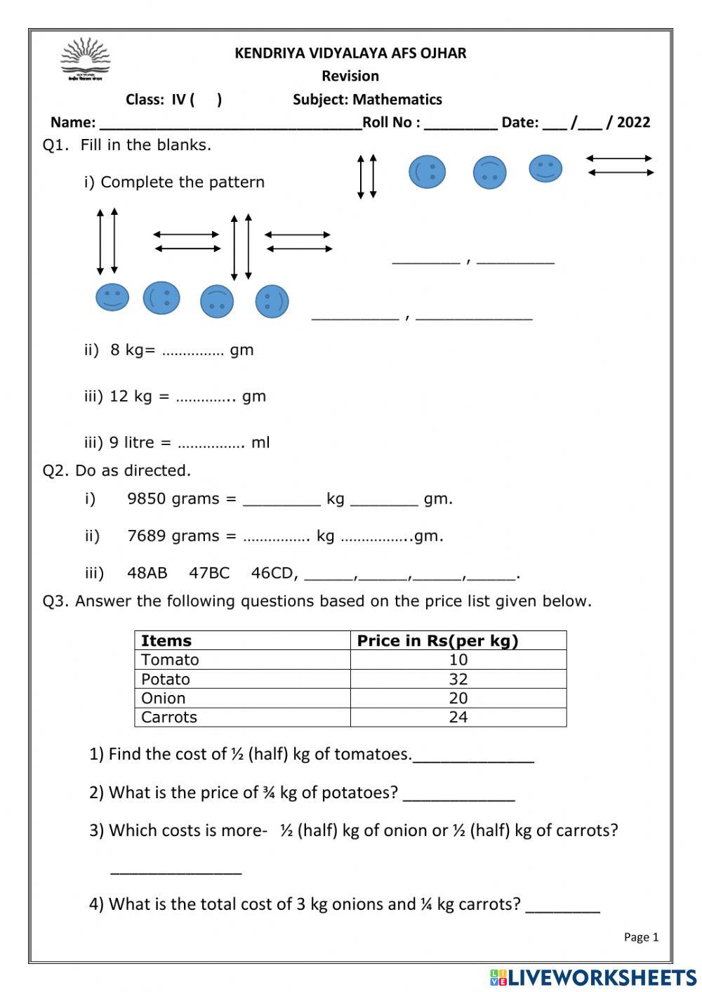 Term 2 revision worksheet | Live Worksheets