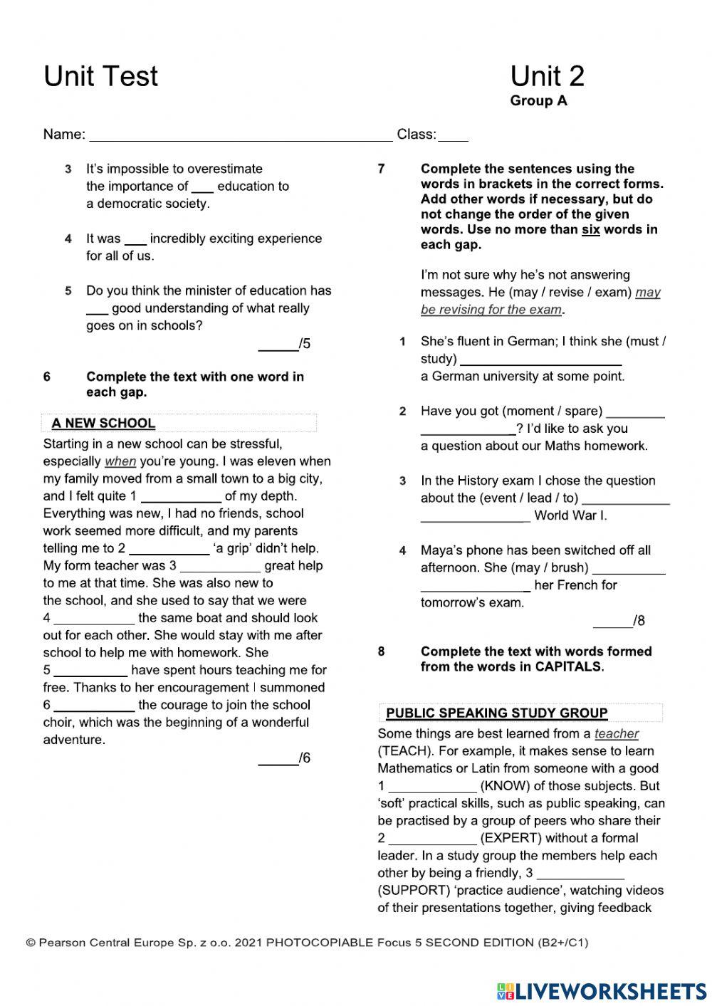 FOCUS 5 UNIT 2 | Free Interactive Worksheets | 5289019