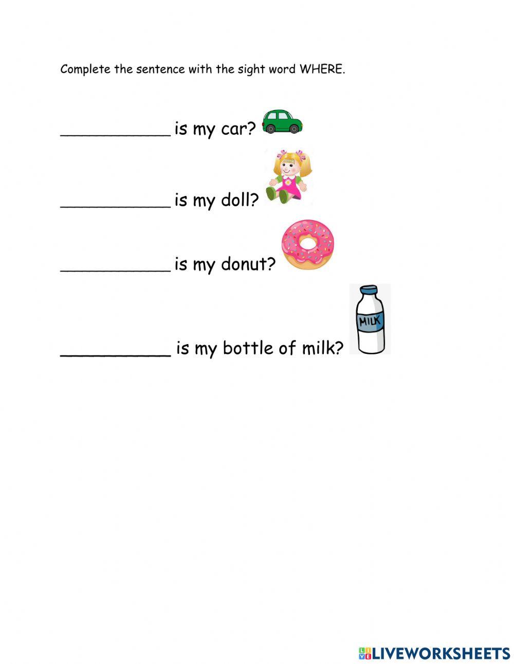 Sight word Where worksheet | Live Worksheets