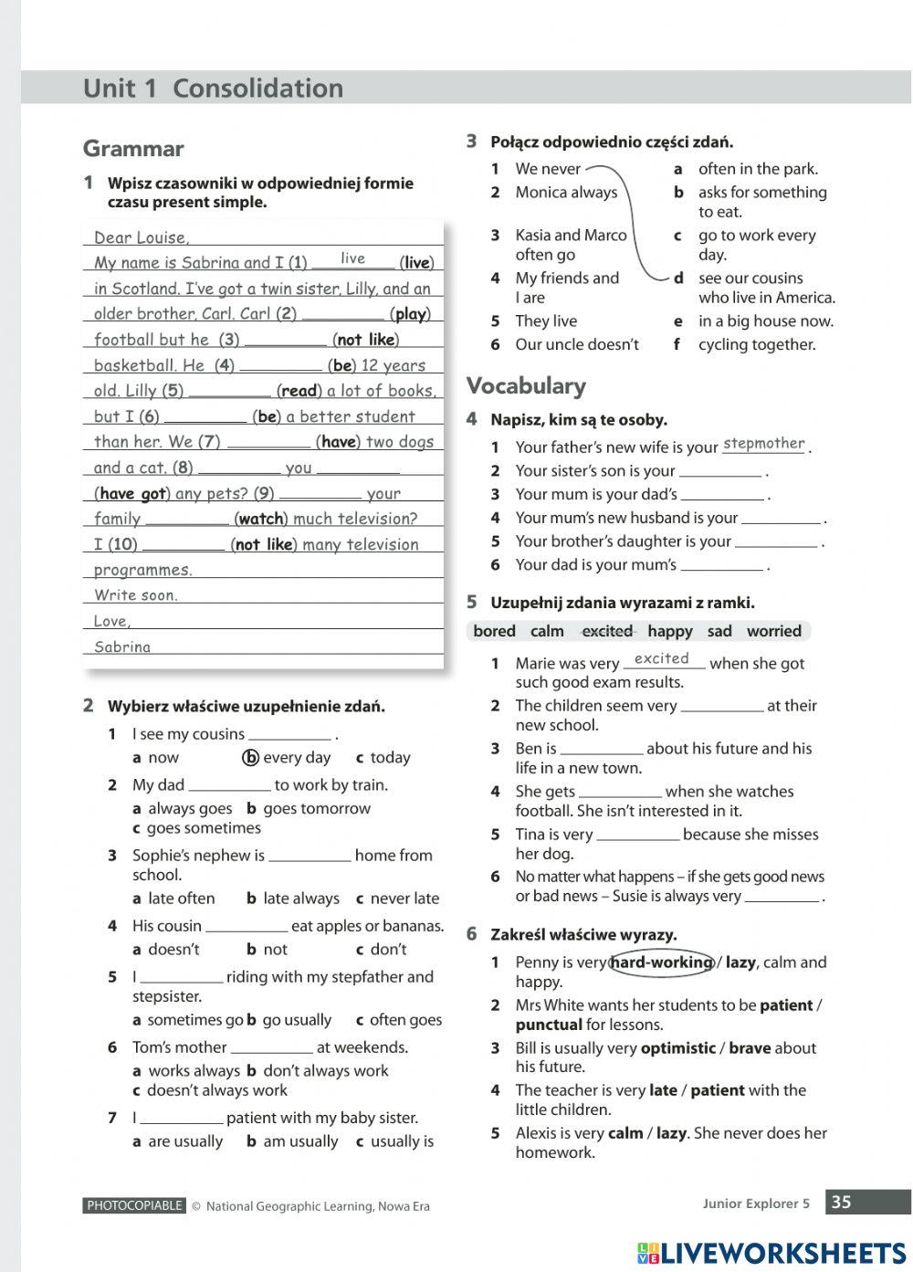 Junior Explorer 5 Unit 1 Consolidation 5289092 | Quentin