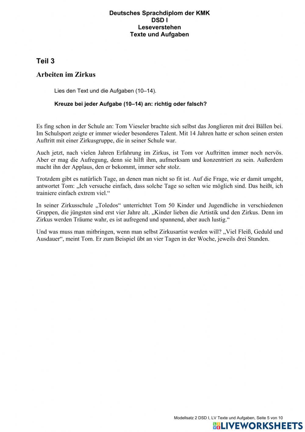 Leseverstehen B1 online exercise for | Live Worksheets