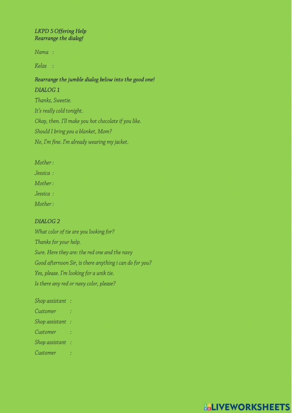 LKPD 5 offering help worksheet | Live Worksheets