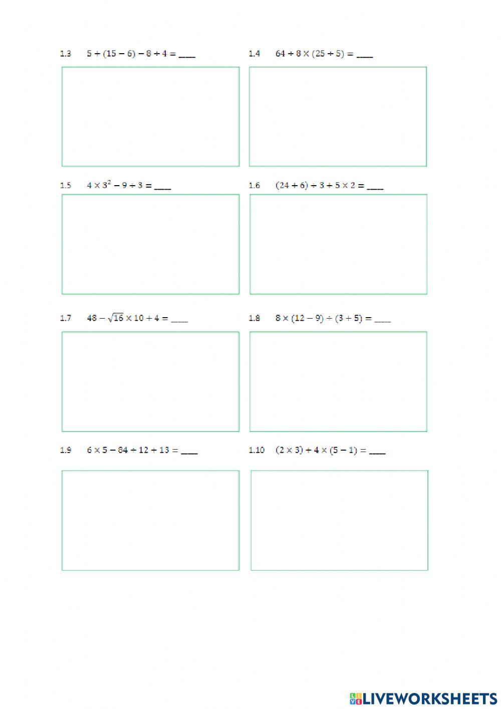 BODMAS 2704996 | shirleytutoring124 | Live Worksheets