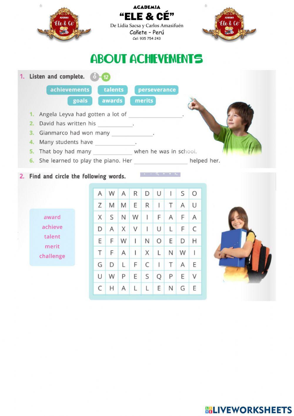 Achievements | Pablo Morrison | Live Worksheets