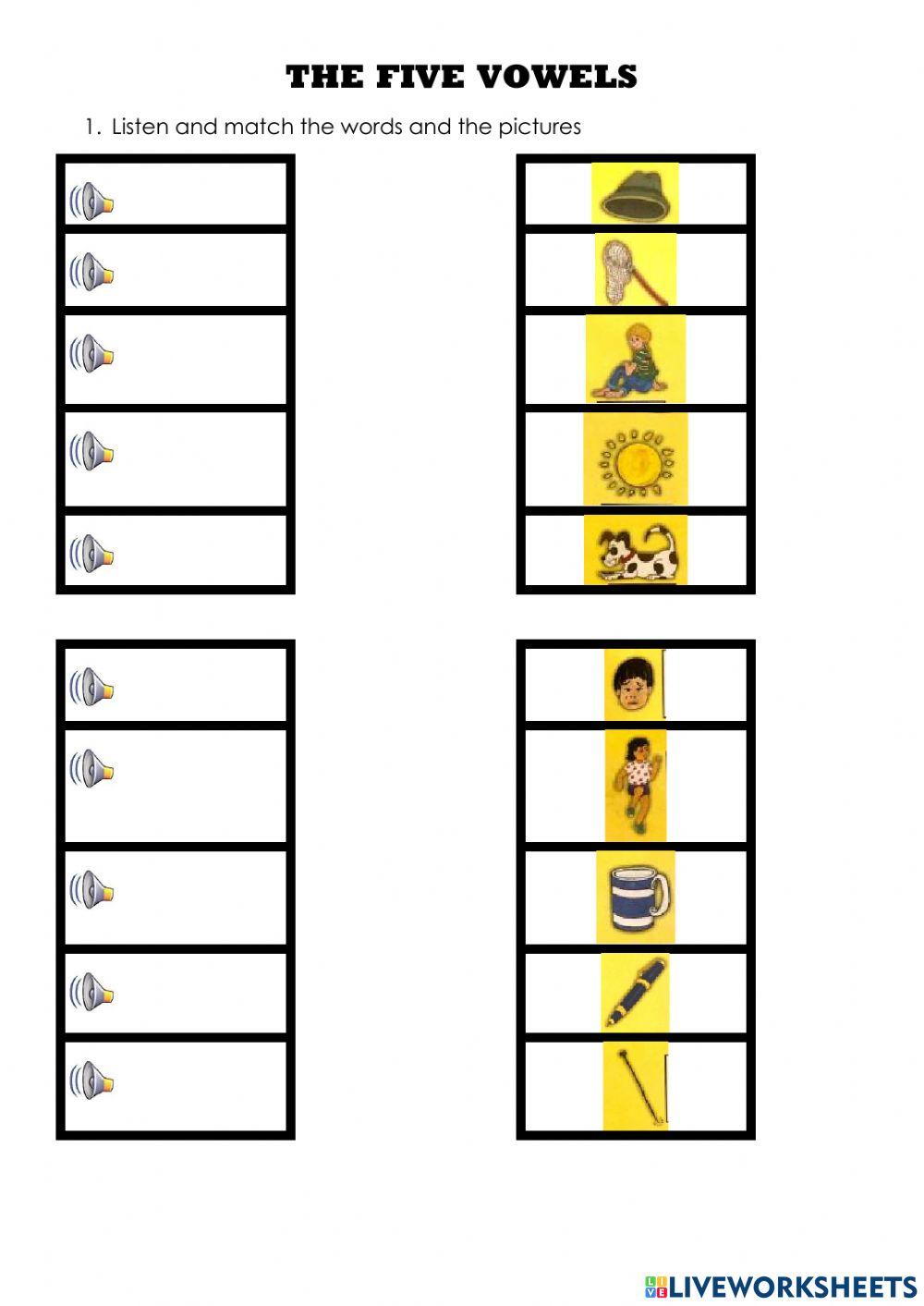 The five vowels worksheet | Live Worksheets