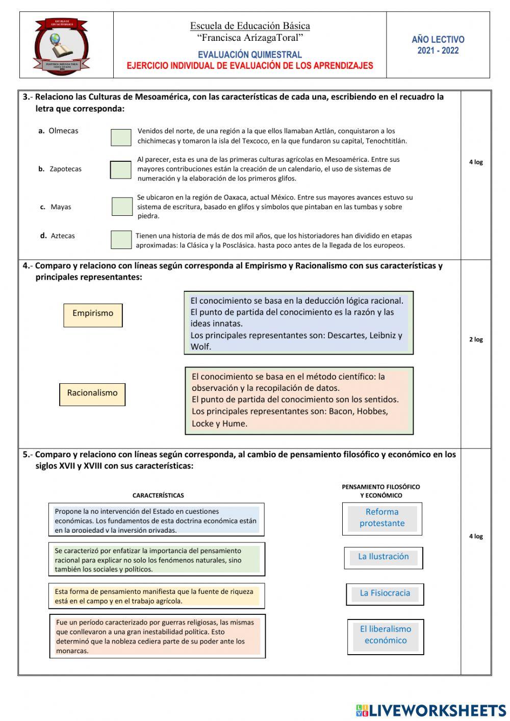 Examen EESS - 1er. Quimestre interactive worksheet | Live Worksheets
