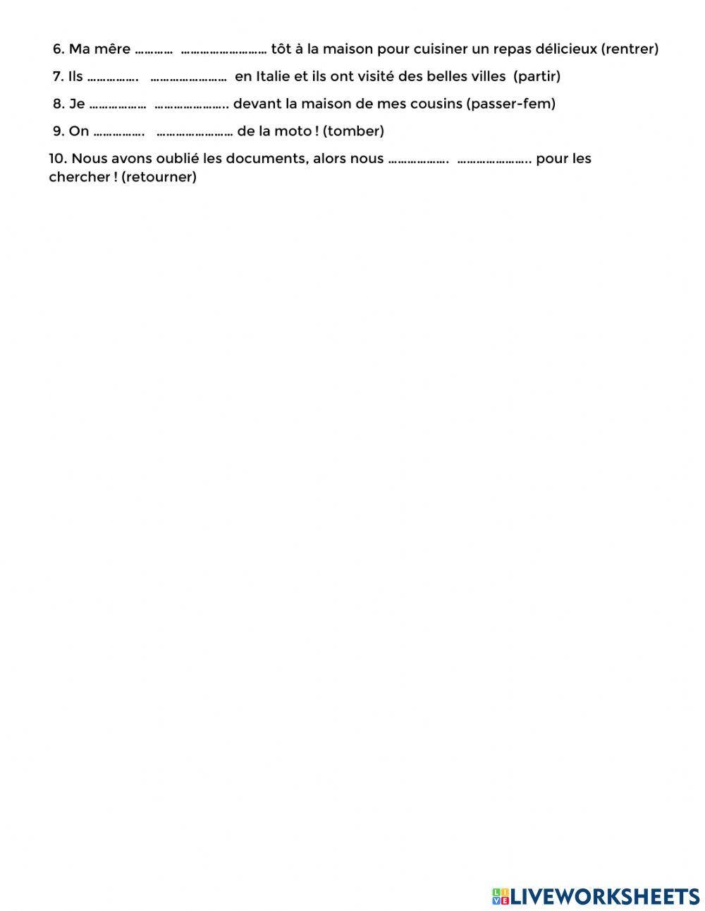 Passé Composé. Révision online exercise for | Live Worksheets