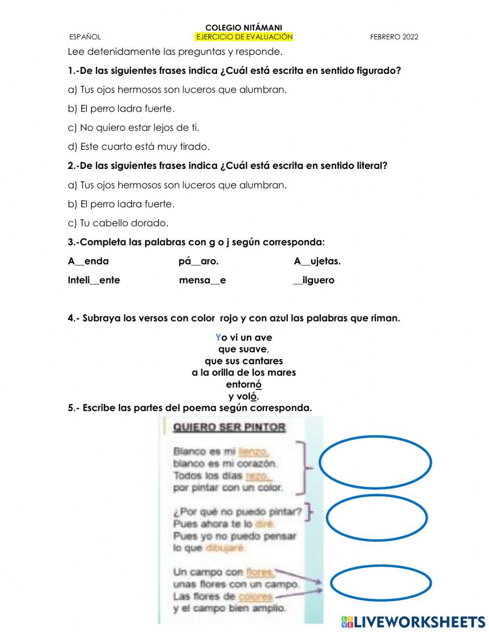 Evaluación Español Online Exercise For 3° Live Worksheets