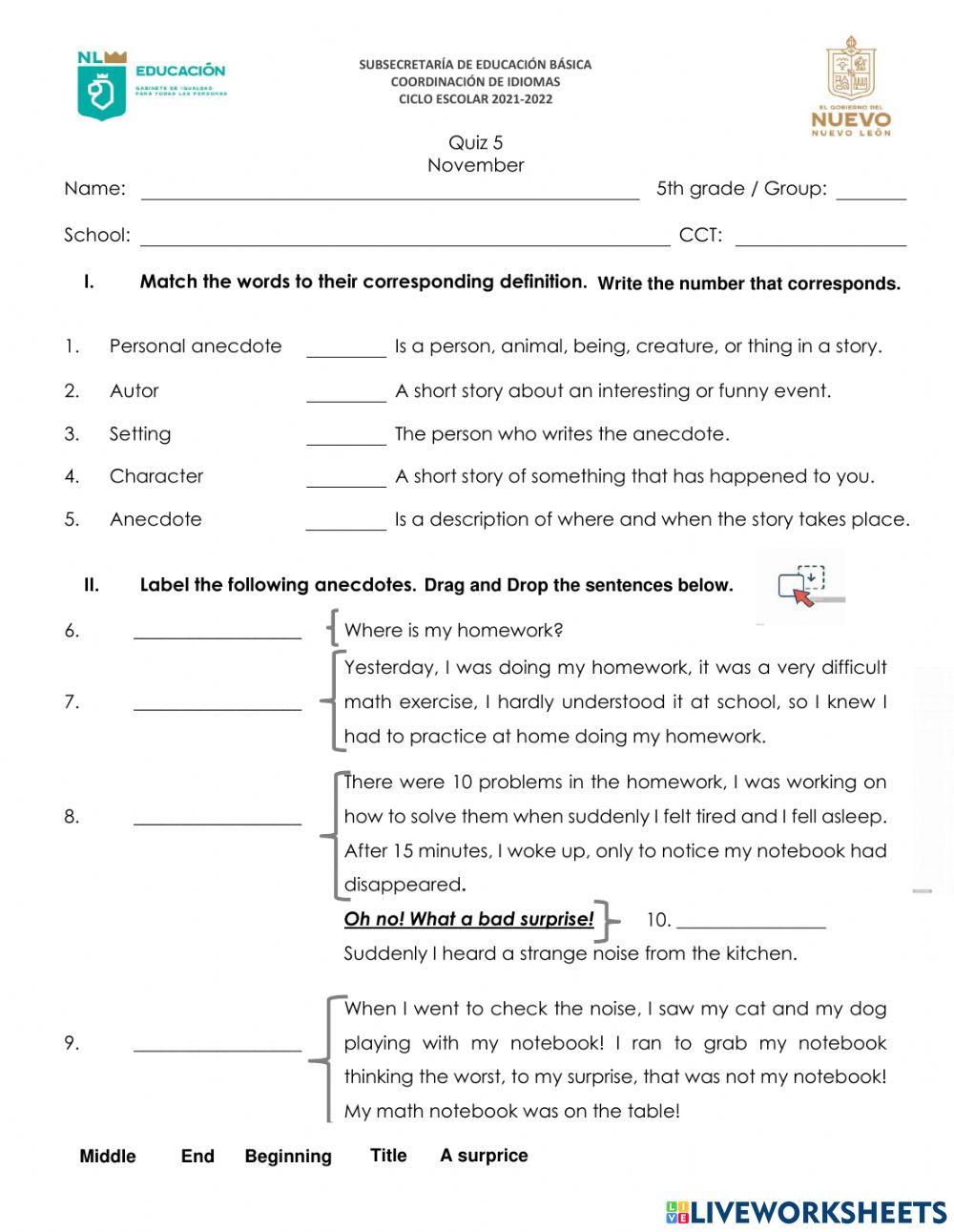 6823600 | 5th Grade English Exam January | chilidog1000