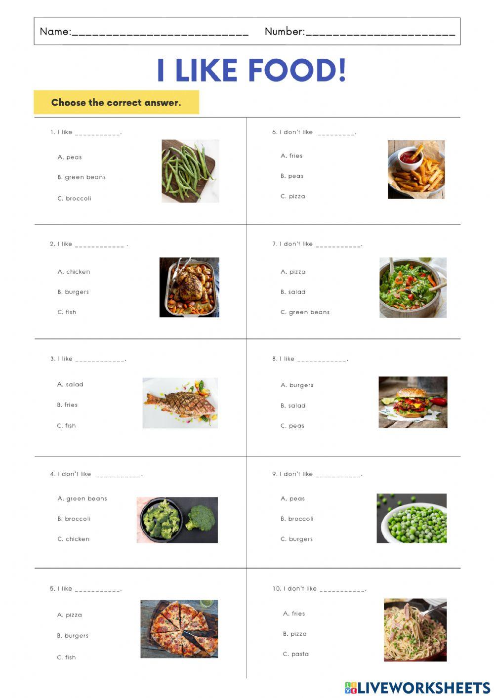 Food online exercise for 1 | Live Worksheets