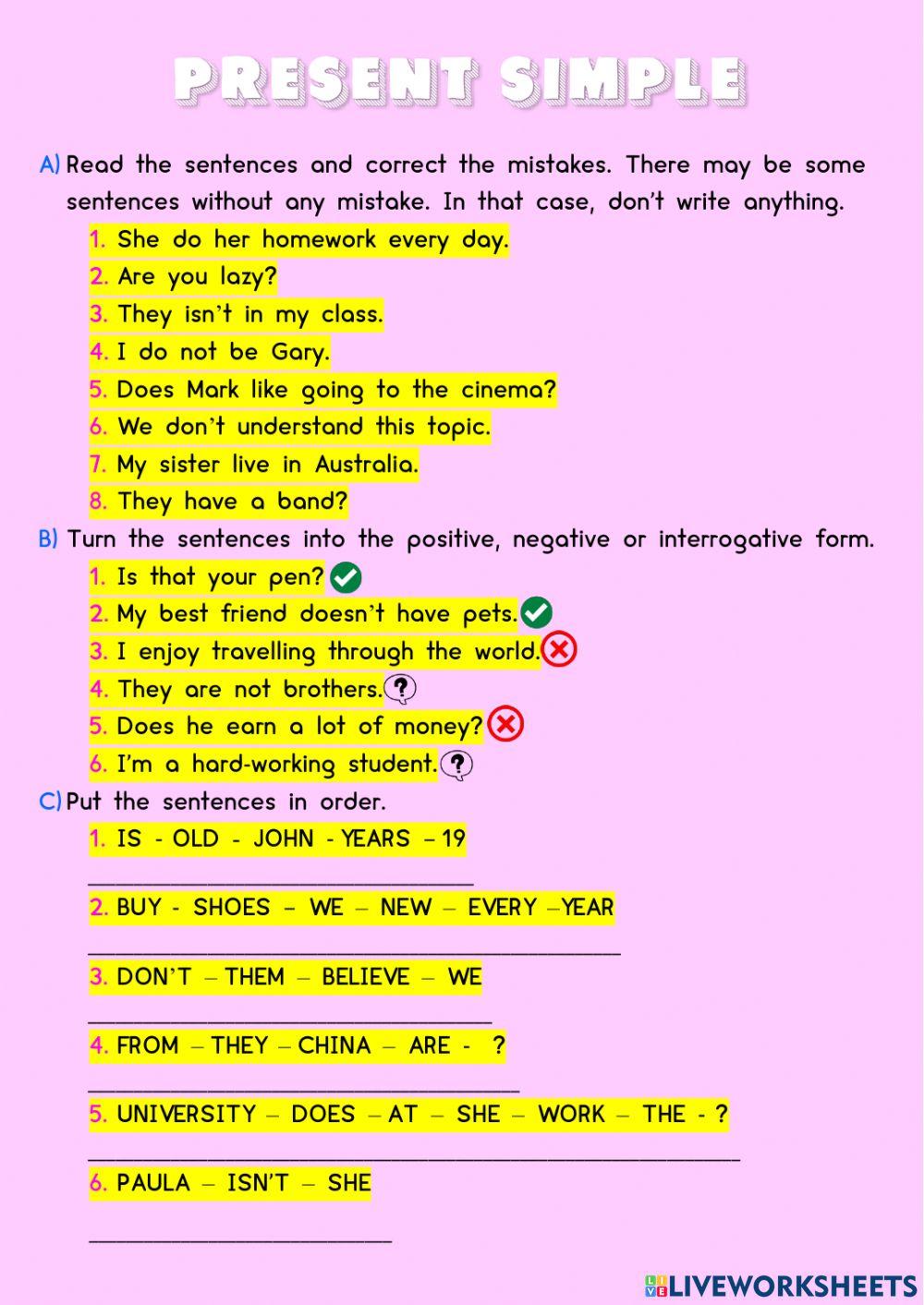 Present simple online exercise for Grade 4 | Live Worksheets