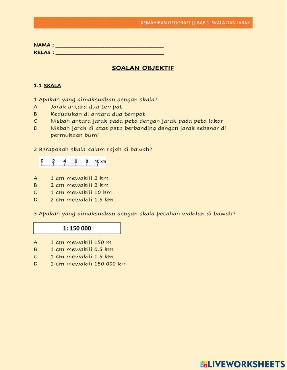 BAB 1 : SKALA DAN JARAK online exercise for | Live Worksheets
