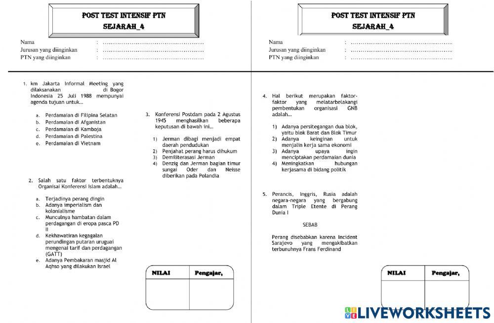 Post teest sej 4 worksheet | Live Worksheets