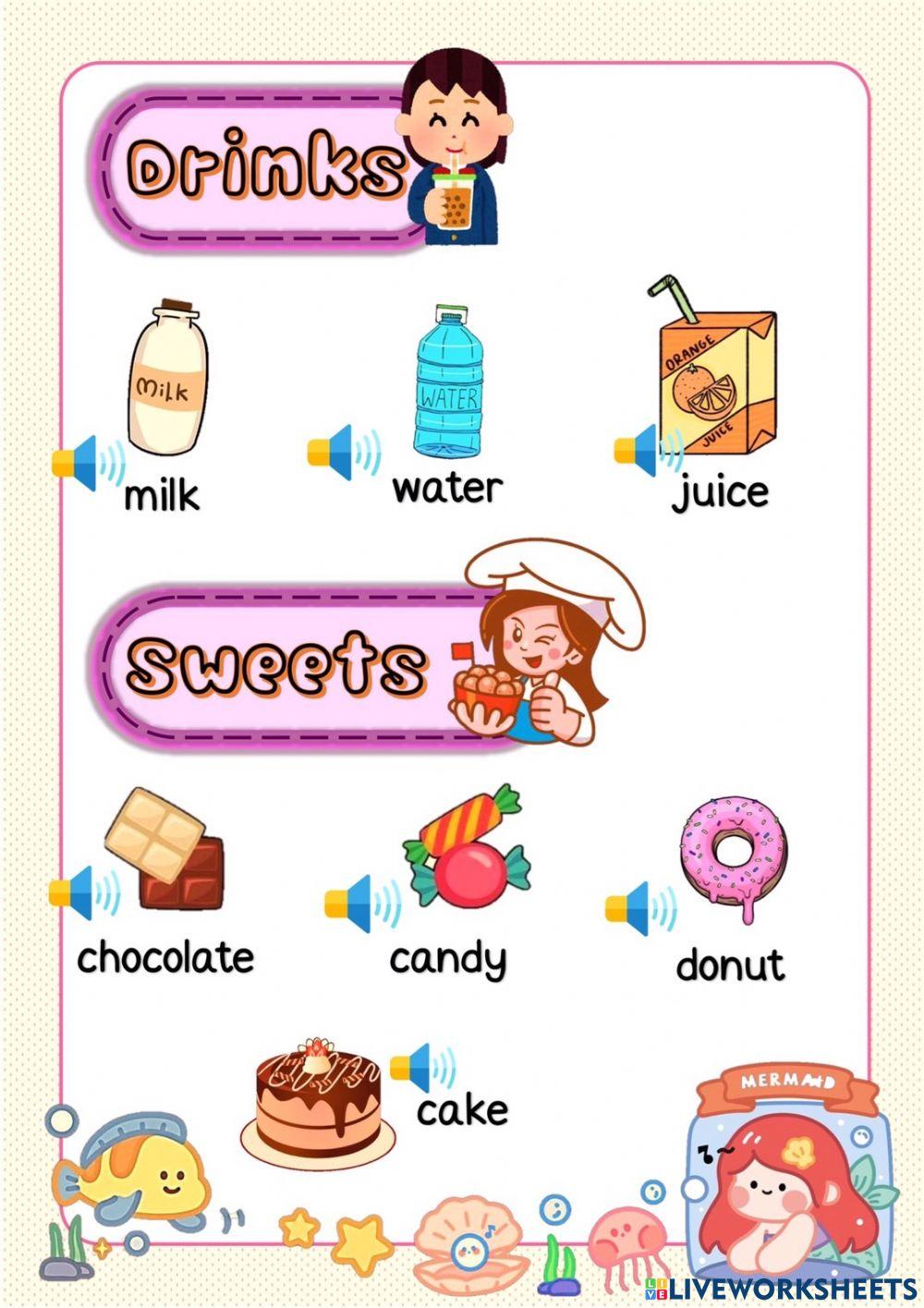 Vocabulary:Drinks-Sweets online exercise for | Live Worksheets