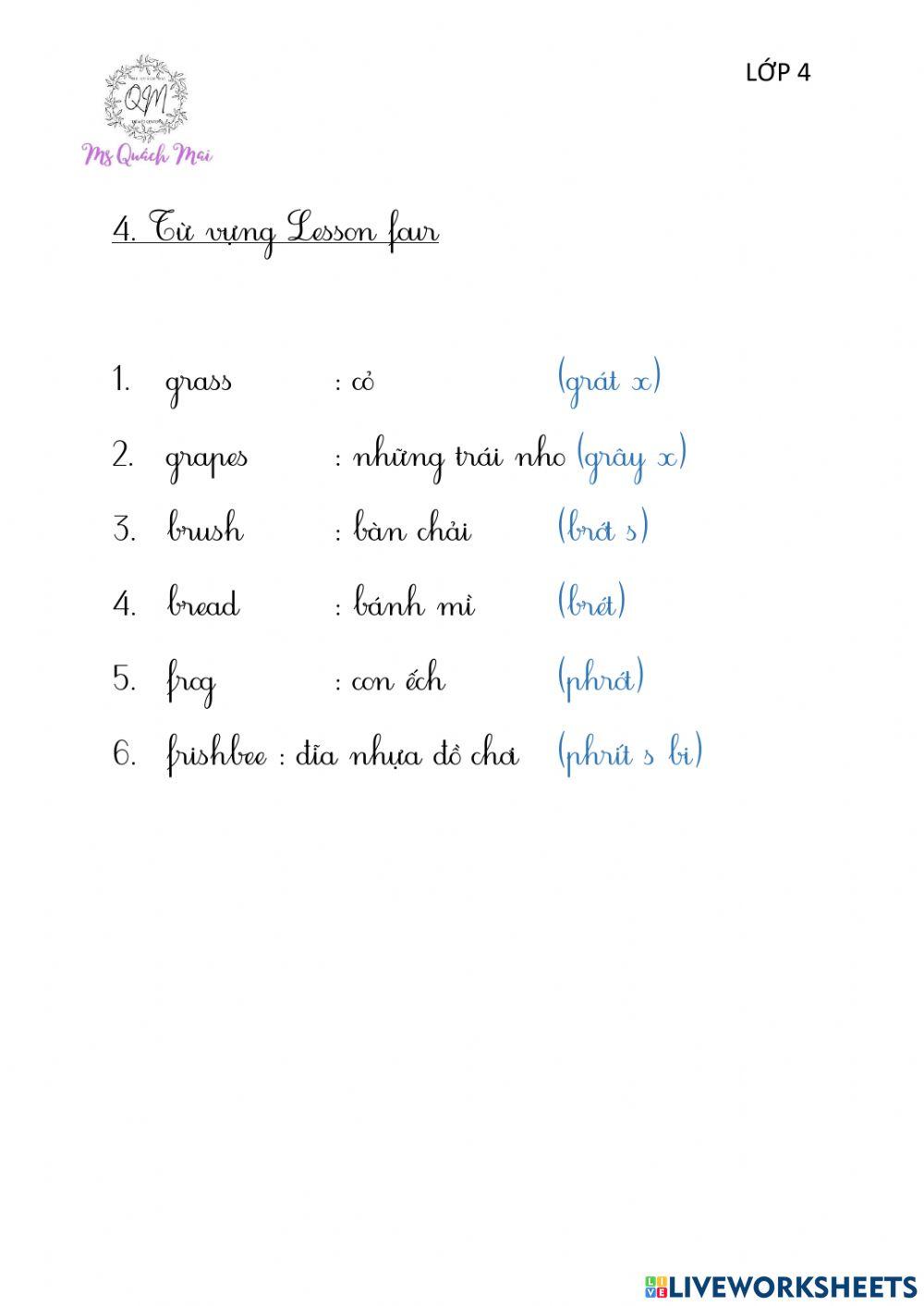 L4-U3 list 1837928 | Ms_QuachMai | Live Worksheets