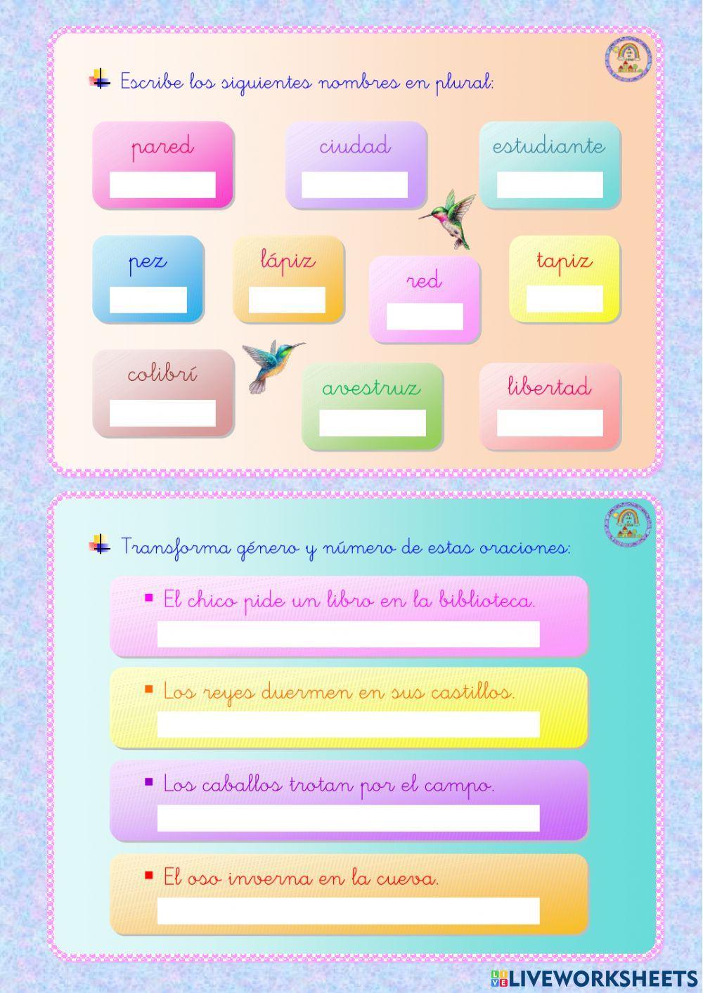 Los nombres | Free Interactive Worksheets | 1838057