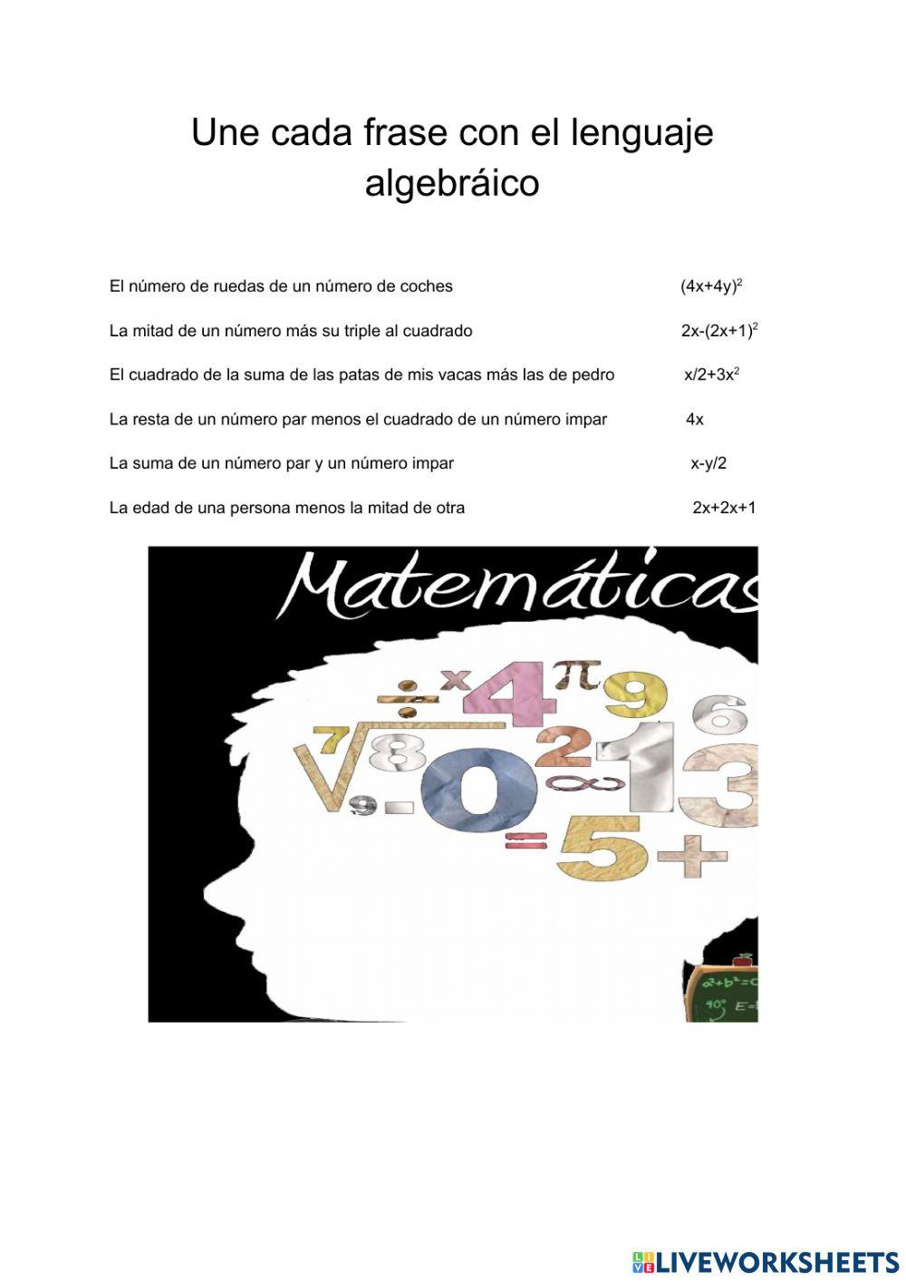 Lenguaje algebráico online activity for segundo hasta cuarto de ESO ...