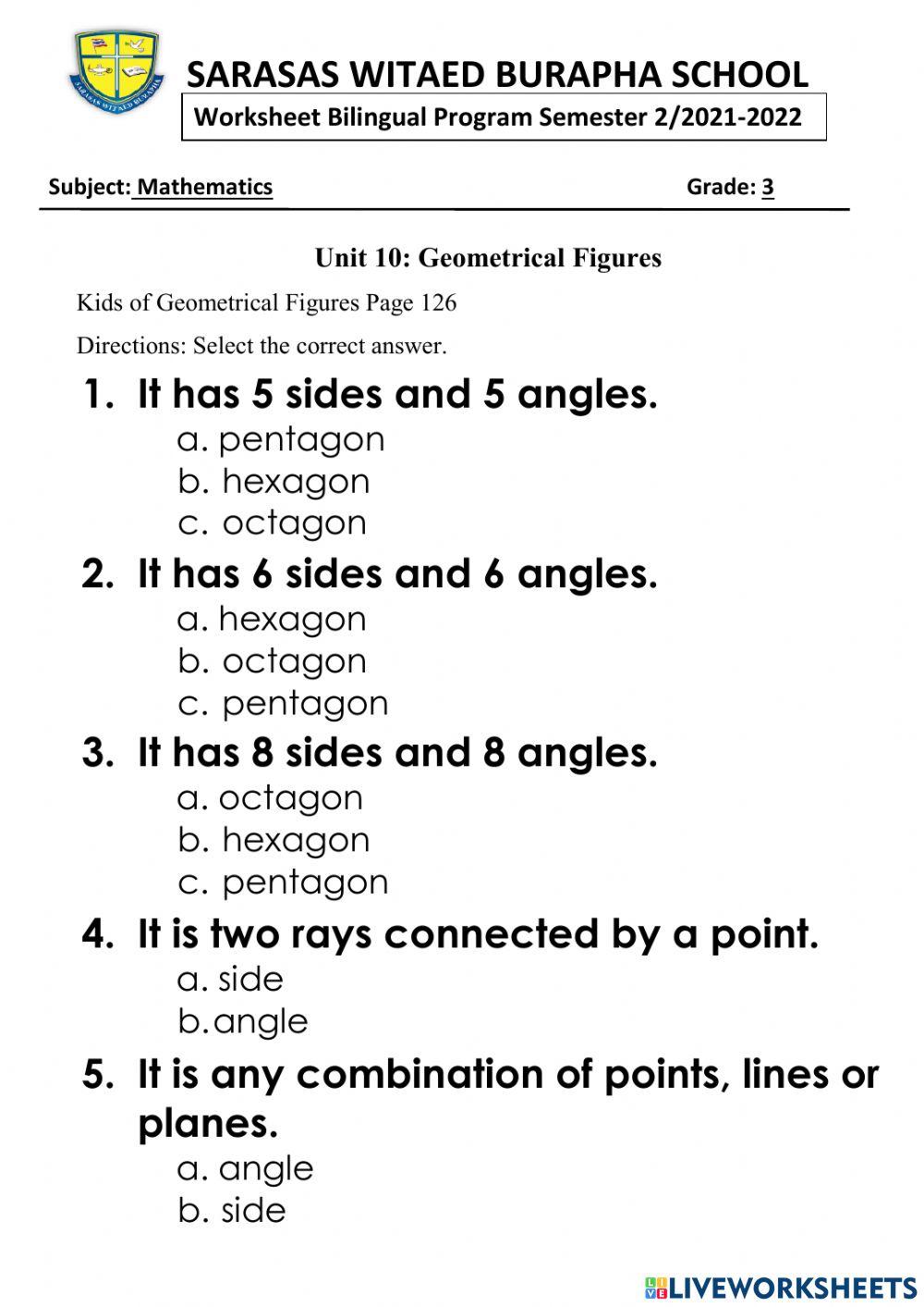 Geometrical Figures (Pentagon, Hexagon, Octagon) interactive worksheet ...