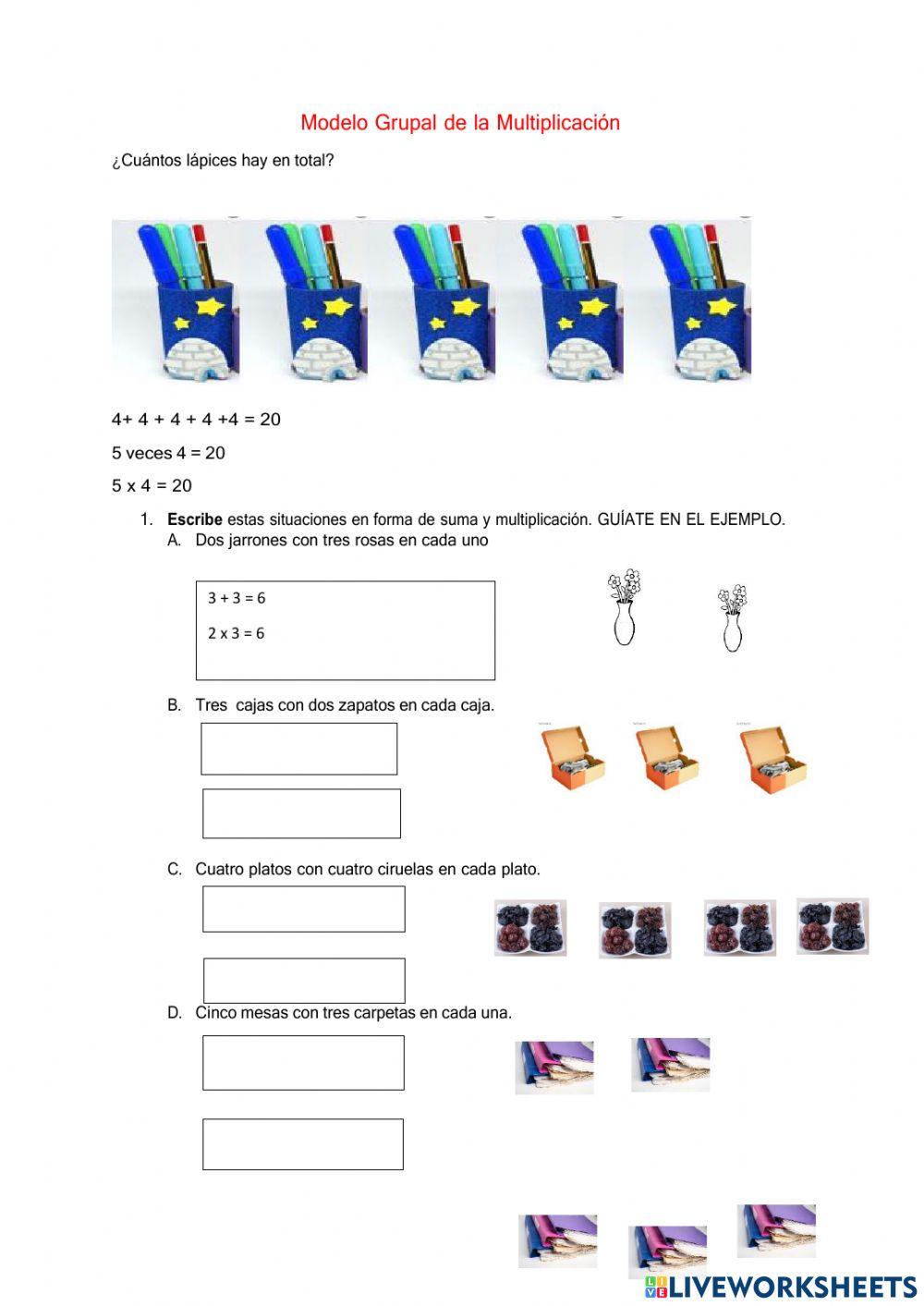 Multiplicación lineal y grupal worksheet | Live Worksheets
