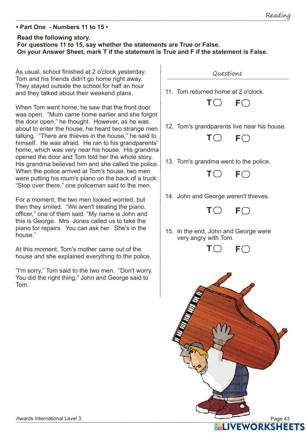 AWARDS LEVEL 3 TEST JUNE 2015 worksheet | Live Worksheets