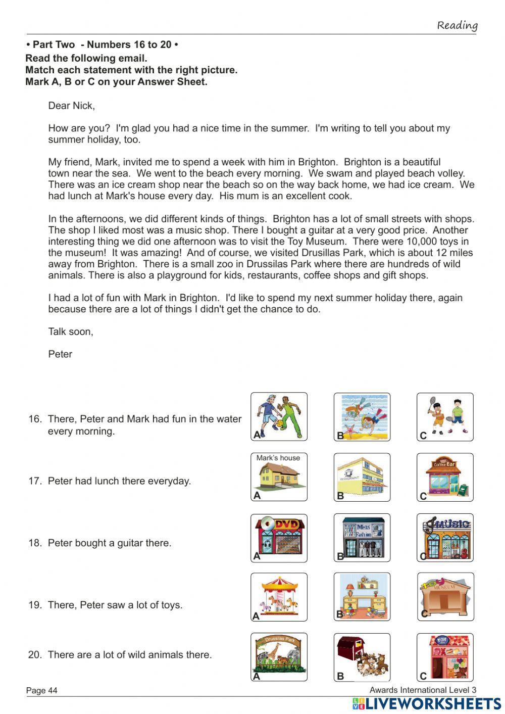 AWARDS LEVEL 3 TEST JUNE 2015 worksheet | Live Worksheets