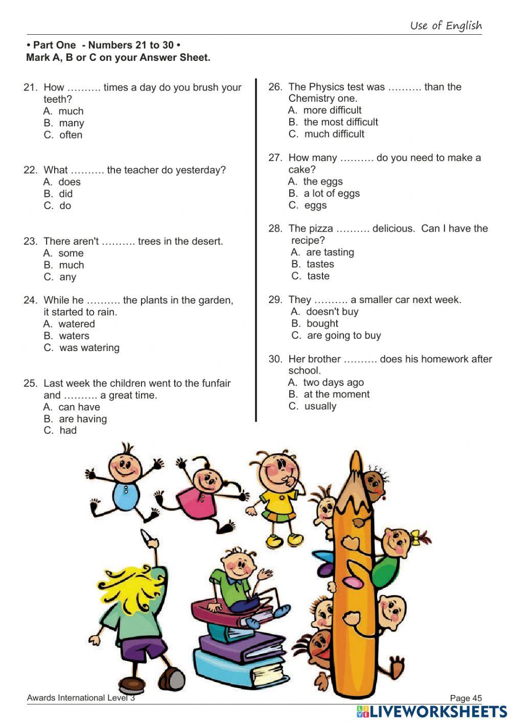 AWARDS LEVEL 3 TEST JUNE 2015 worksheet | Live Worksheets