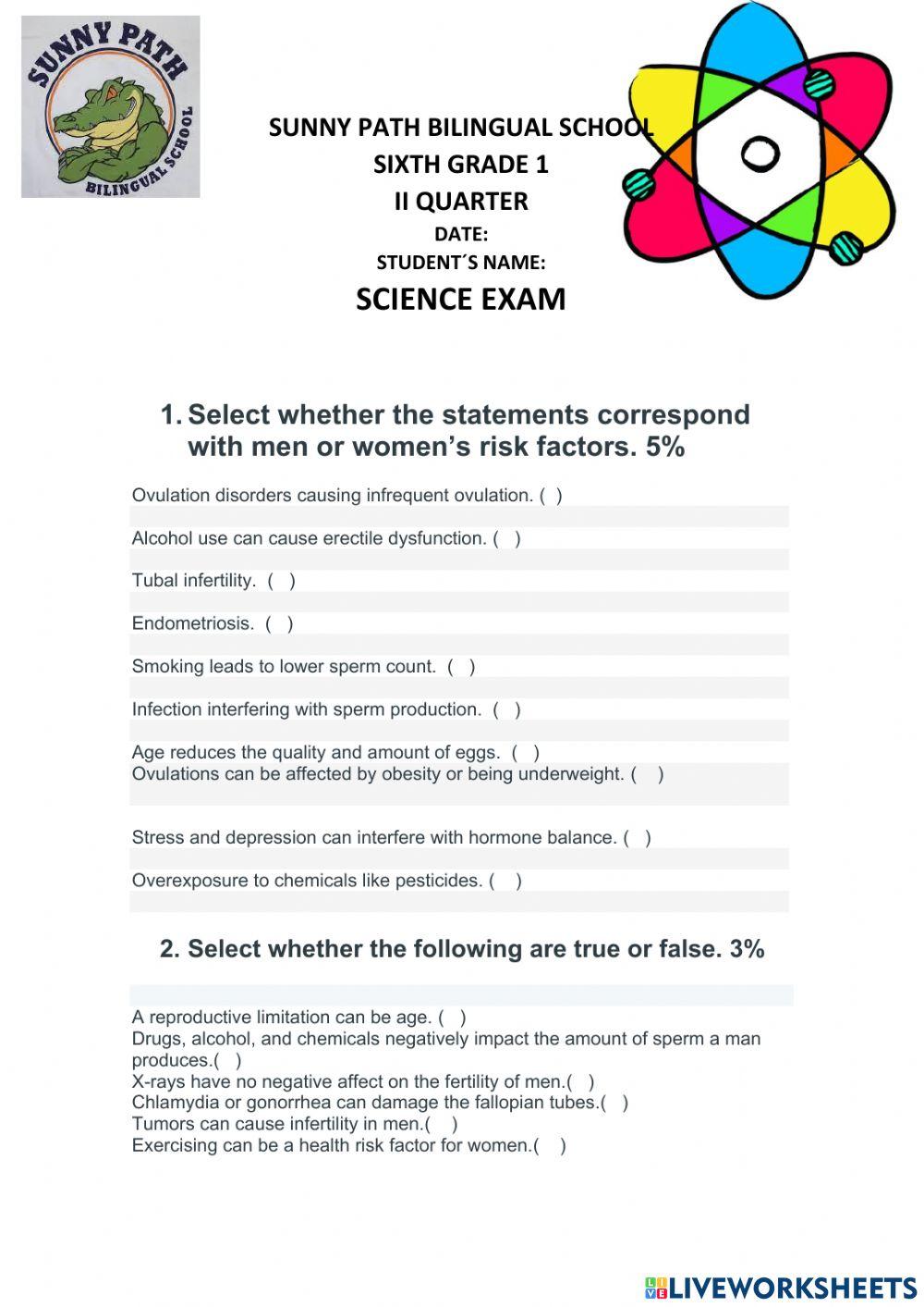 Science online exercise for 6 | Live Worksheets