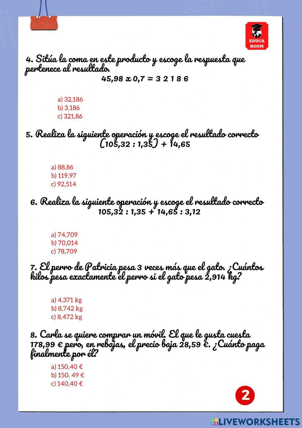 6º ud5 cuestionario 1 mate worksheet | Live Worksheets