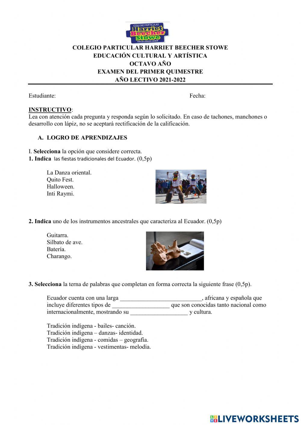 Examen 8 1838689 | Patricio Aguirre | Live Worksheets