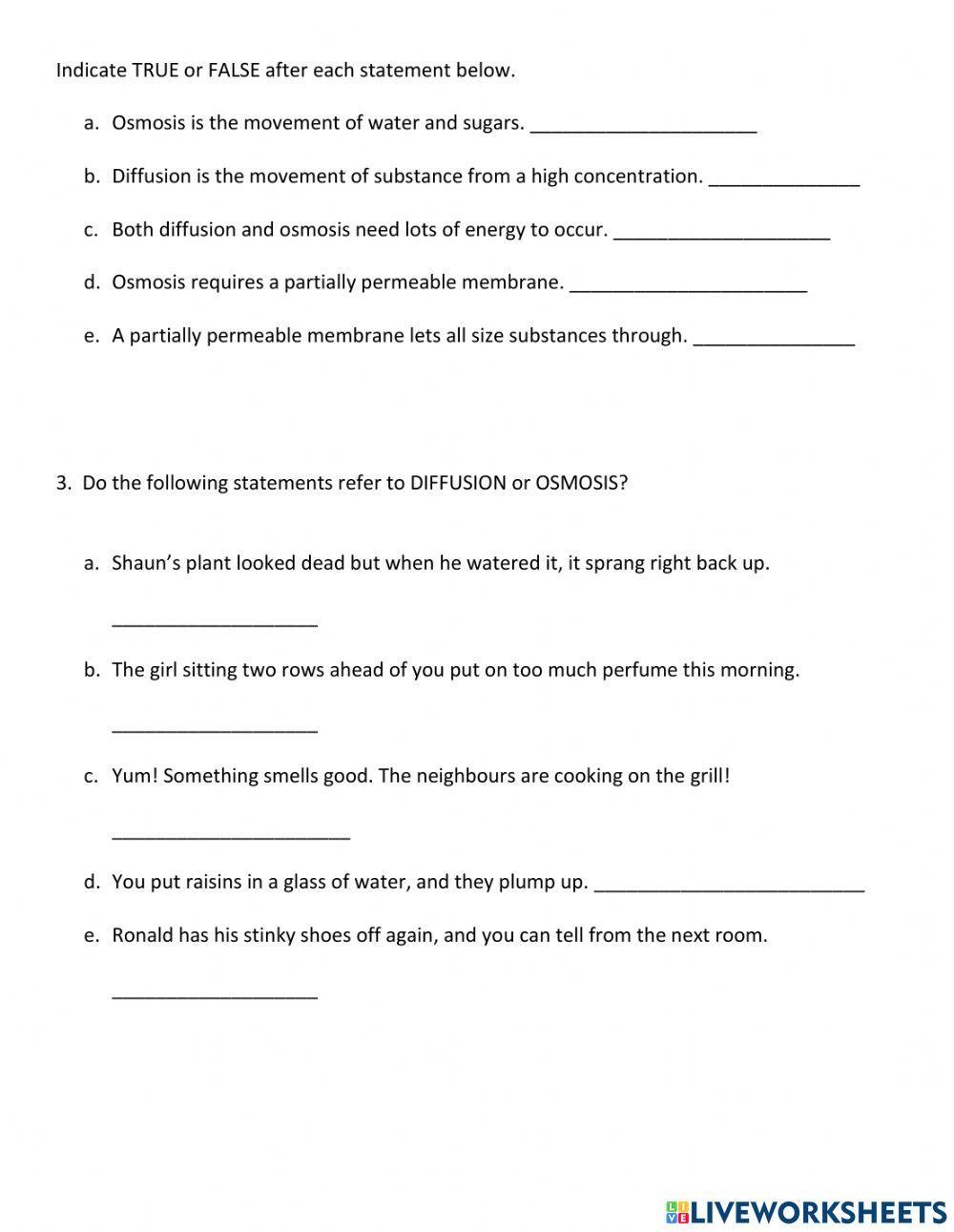 DIFFUSION, OSMO… | Free Interactive Worksheets | 1844038