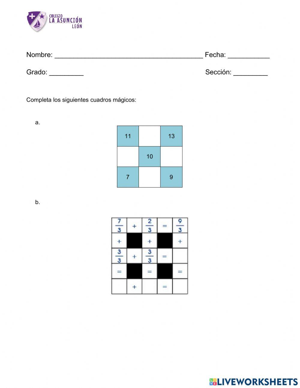 Cuadros mágicos | Free Interactive Worksheets | 6824066