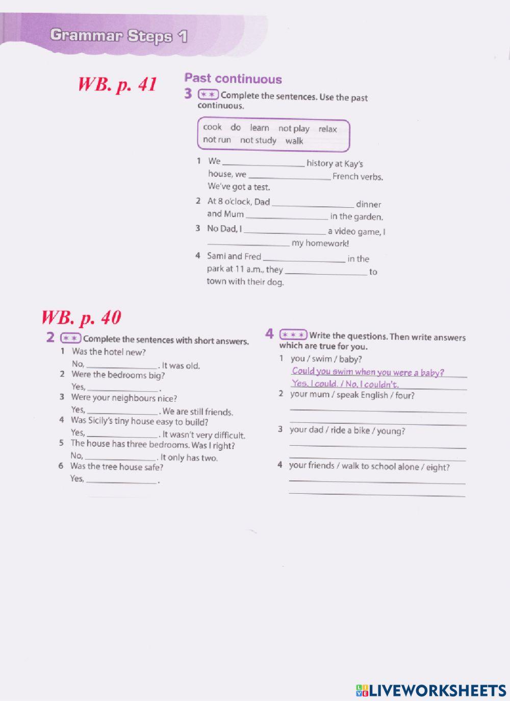 WB Unit 4 exercises p. 40,41 online exercise for | Live Worksheets