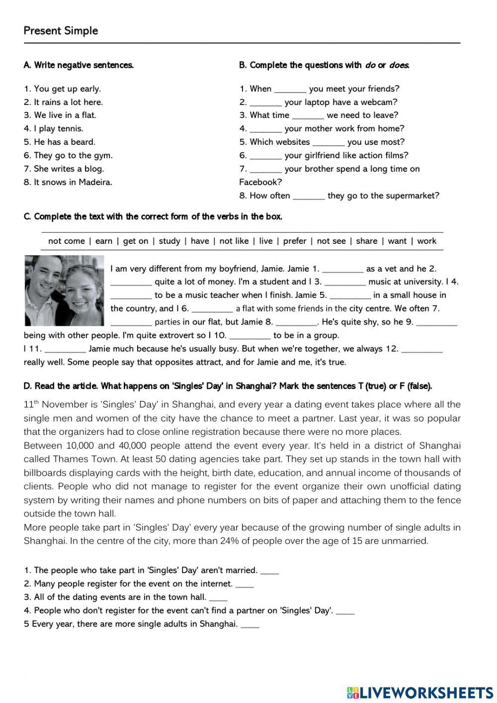 Present Simple | Free Interactive Worksheets | 1839419