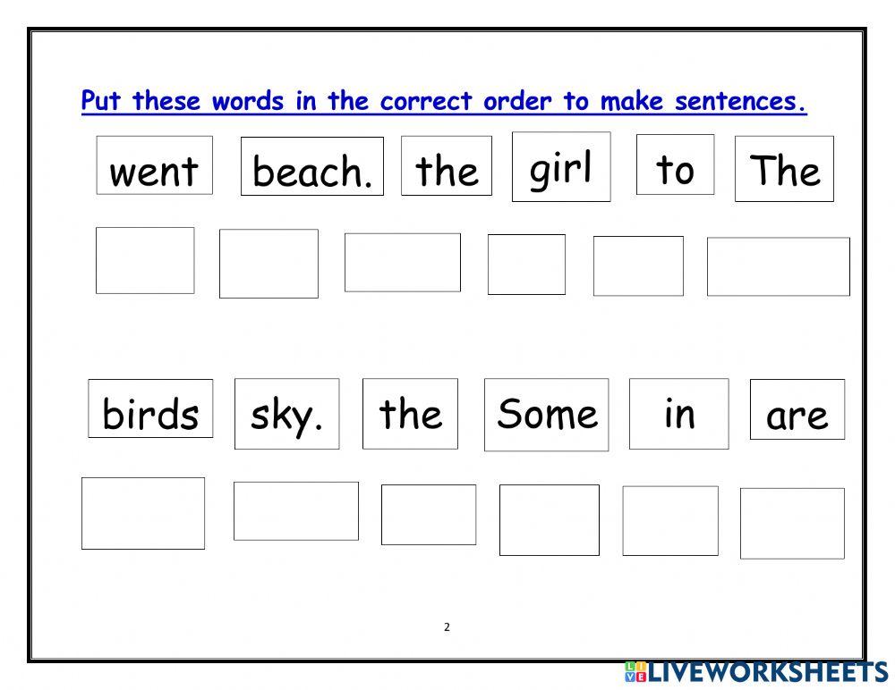 Put these words in the correct order to make sentences (Pages. 1 and 2 ...