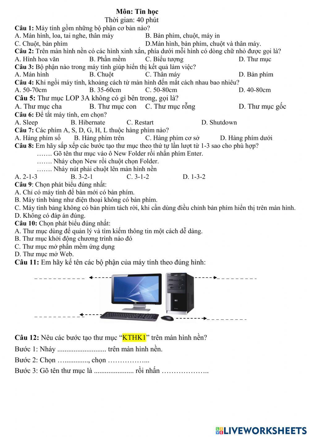 lop 3 lan 1 online exercise for | Live Worksheets