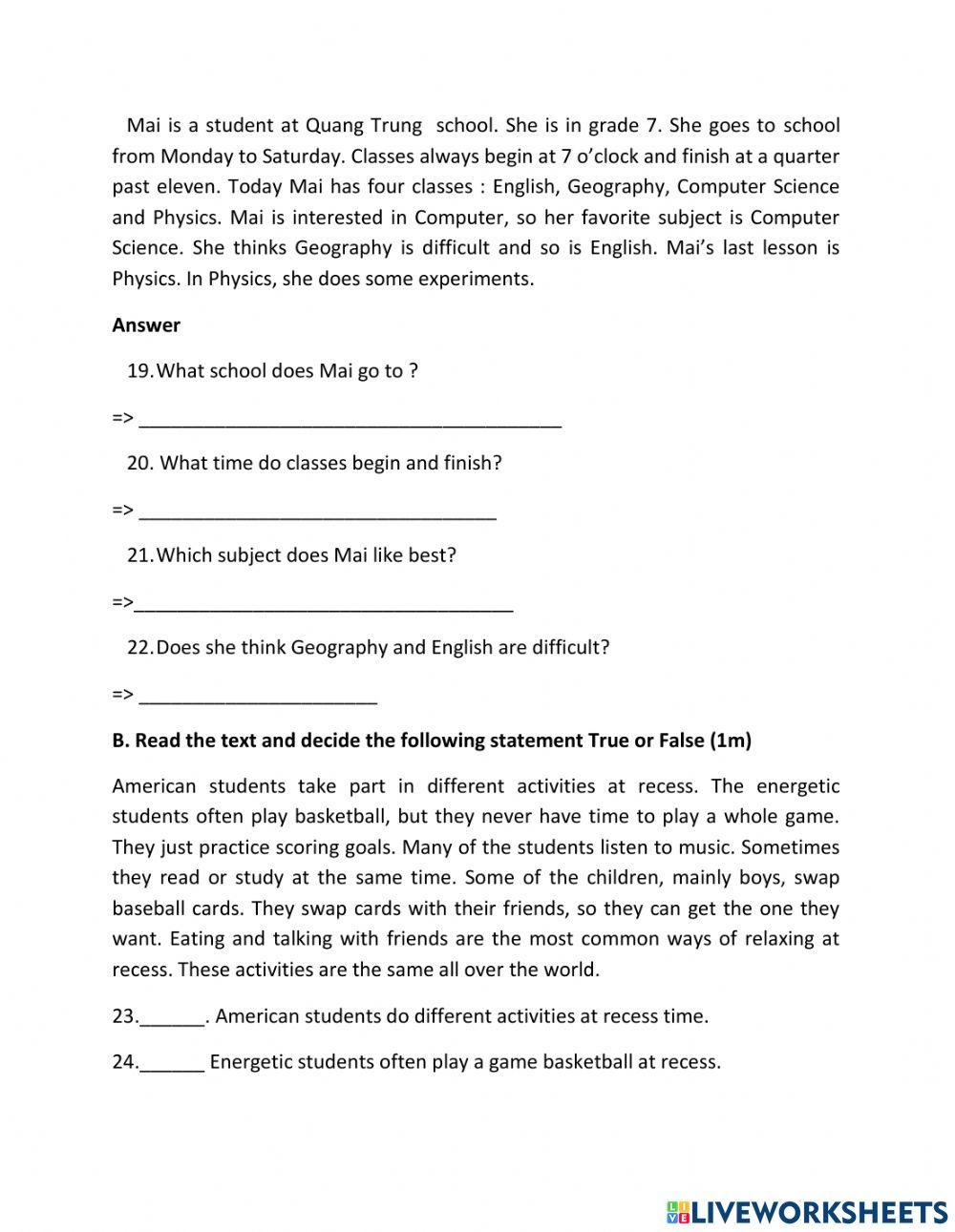 THE FIRST TERM TEST GRADE 7 2657784 | Trịnh Thị Kim Ngân