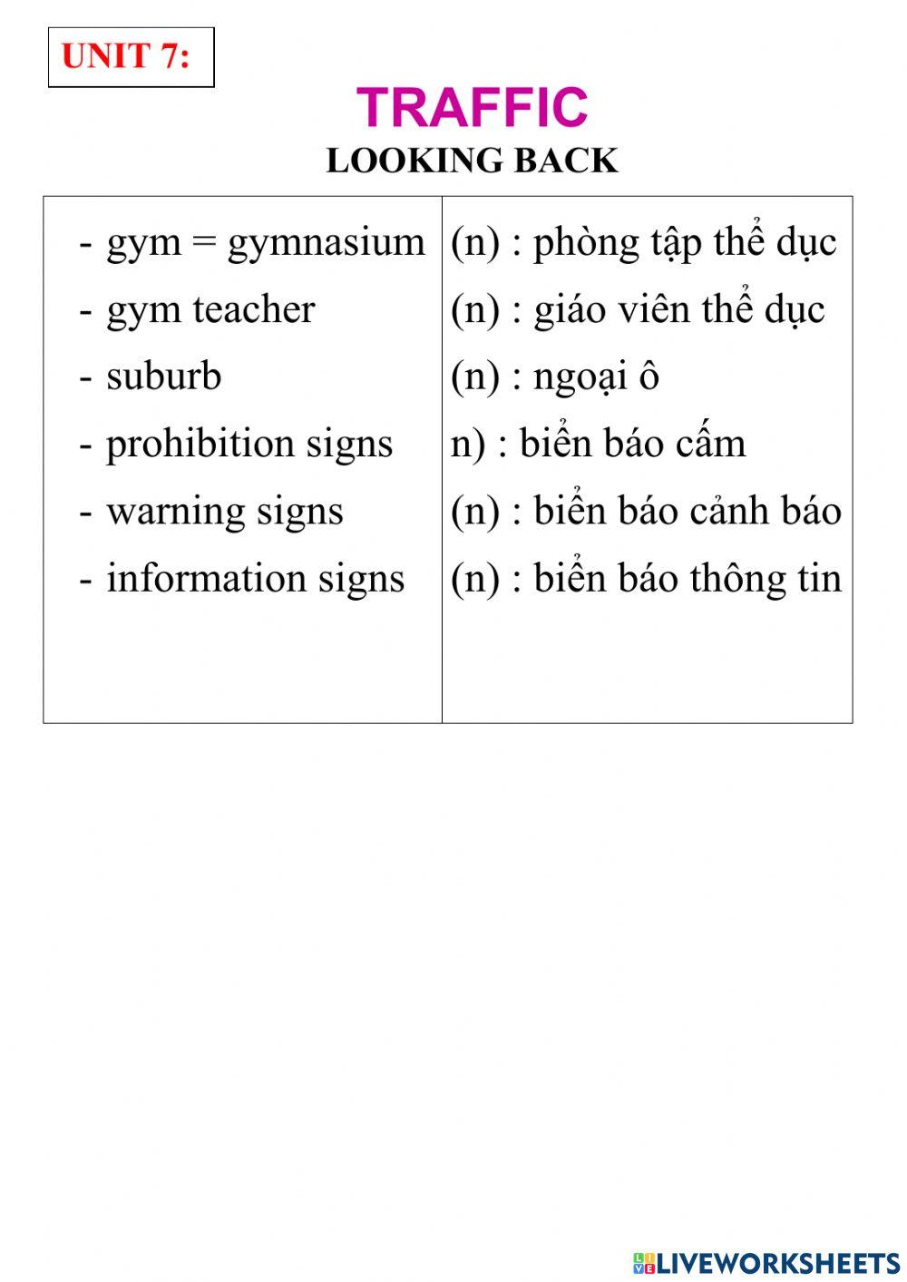English 7- unit 7- looking back worksheet | Live Worksheets